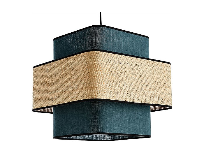 Suspension cube en lin bleu canard et rabane naturelle L35 cm TERA