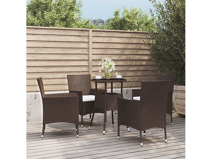 Ensemble de bistro de jardin 5 pièces coussins marron poly rotin