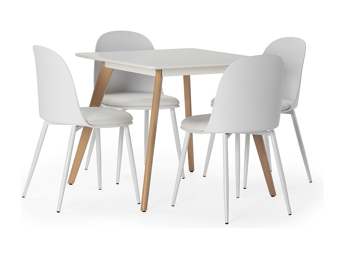 Ensemble table 80x80 cm et 4 chaises de salle à manger Kana Blanc