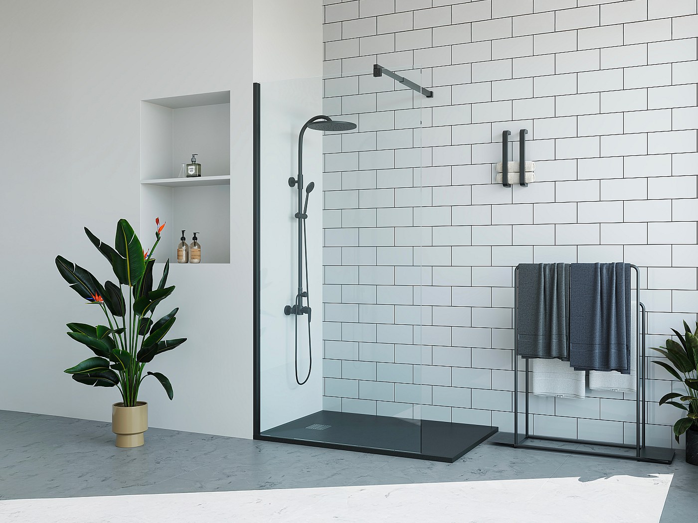 Paroi douche à l'italienne noir mat style contemporain - 100x200 cm - DAREN