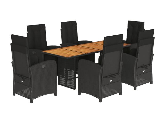 Vidaxl Set De Comedor De Jardín 7 Pzas Y Cojines Ratán Sintético Negro