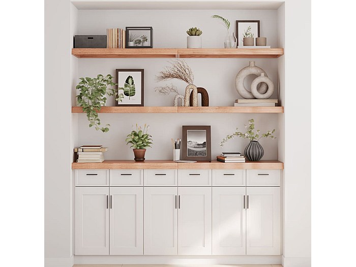 Étagère murale marron clair bois chêne massif traité