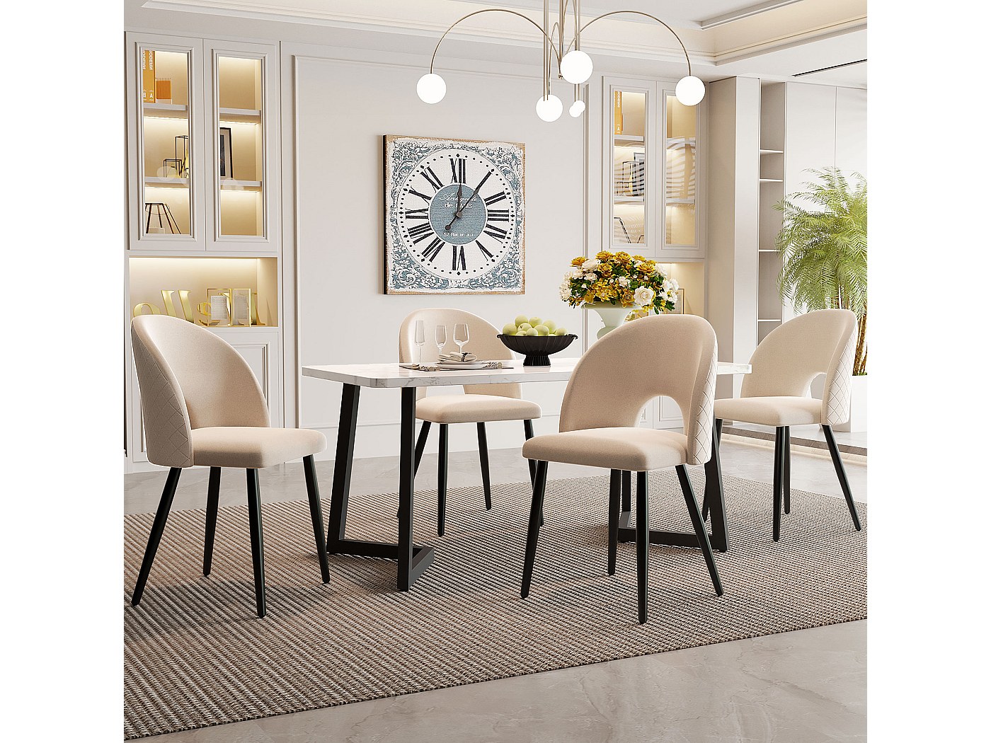 Set Tavolo e Sedie Tavolo da pranzo 117x68x75 cm Bianco con Gambe Nere ...