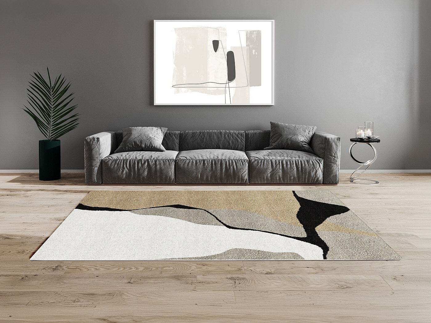Tapis design abstrait 160 x 230 cm. Beige, taupe et blanc BRADILI