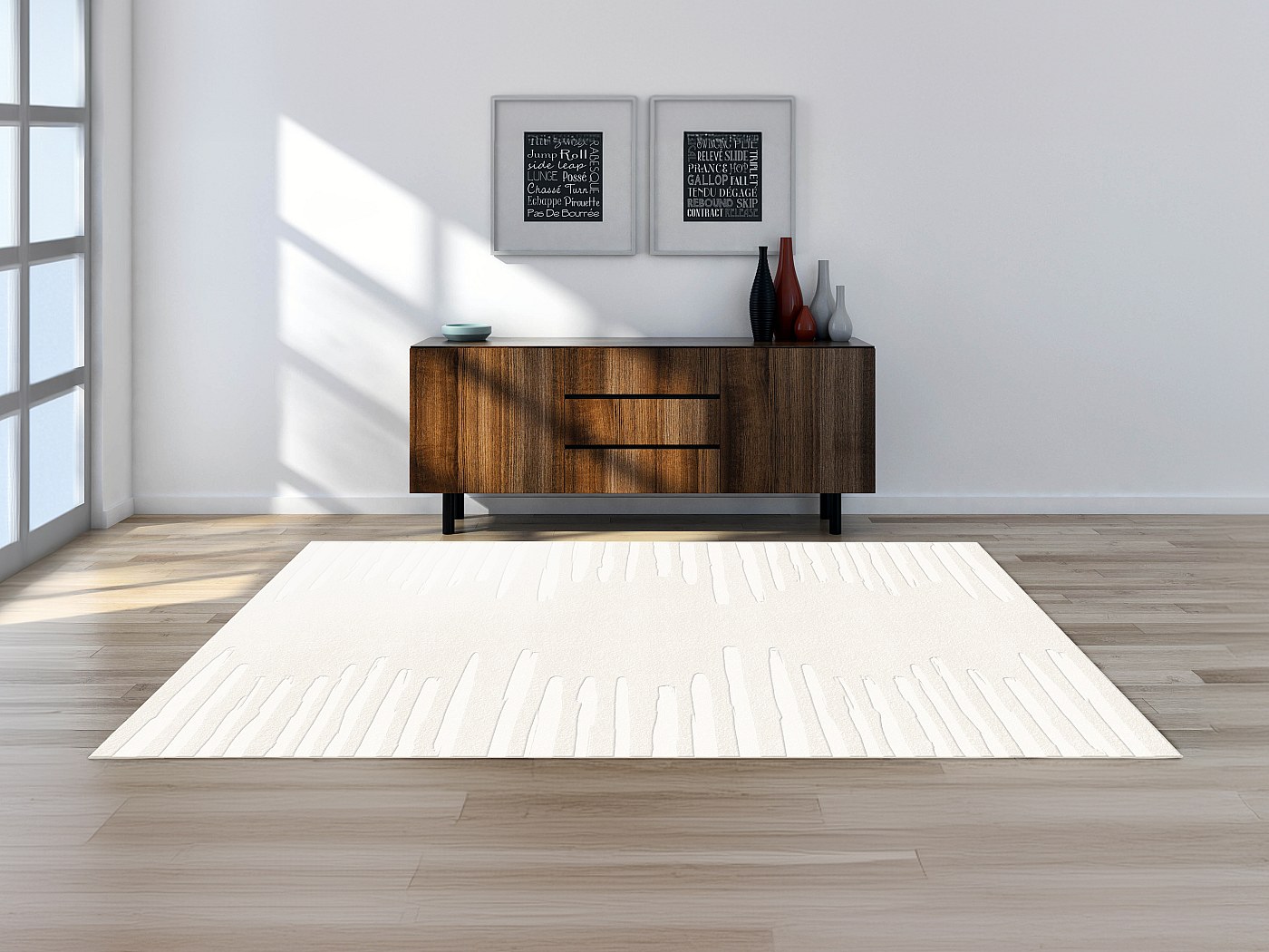 Tappeto shaggy a righe in rilievo 160 x 230 cm. Bianco e panna MERELINE