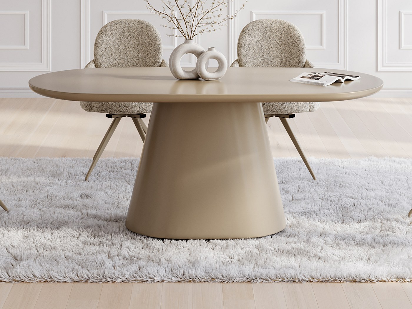 Table à manger 6 personnes en MDF - Taupe - VALIANA