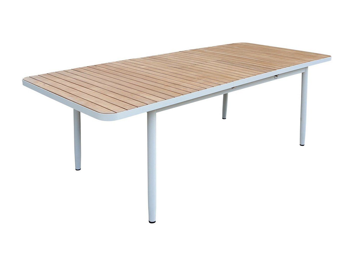 Table de jardin extensible en bois teck. structure aluminium blanc 8 places