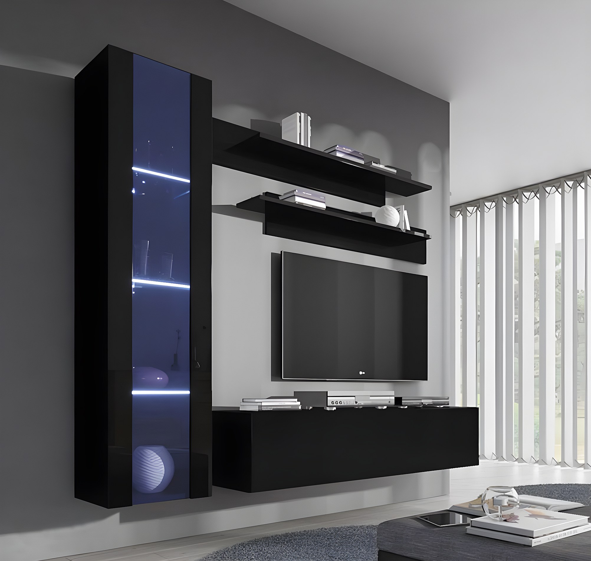 Conjunto Mueble de Salón con Vitrina, ancho 220cm, más colores, mueble ...