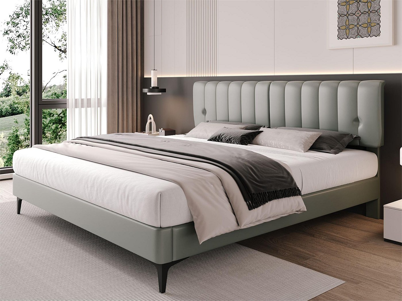 Lit adulte rembourré en similicuir - 180x200 cm - avec ossier amovible ...