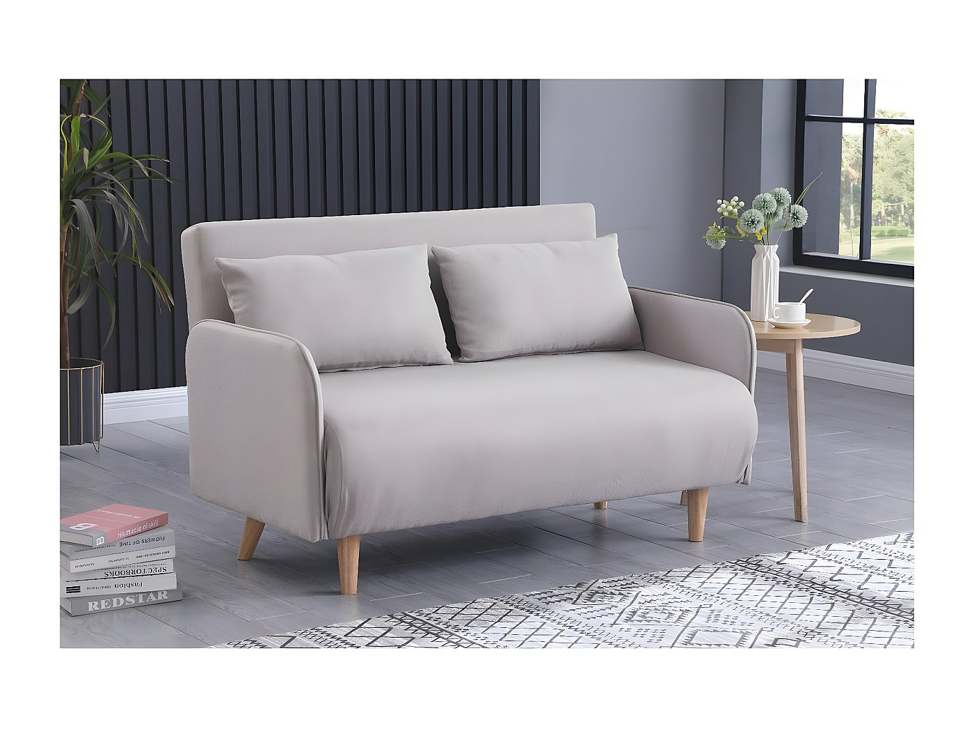 Divano letto pieghevole a 2 posti "Panam" in tessuto lino beige