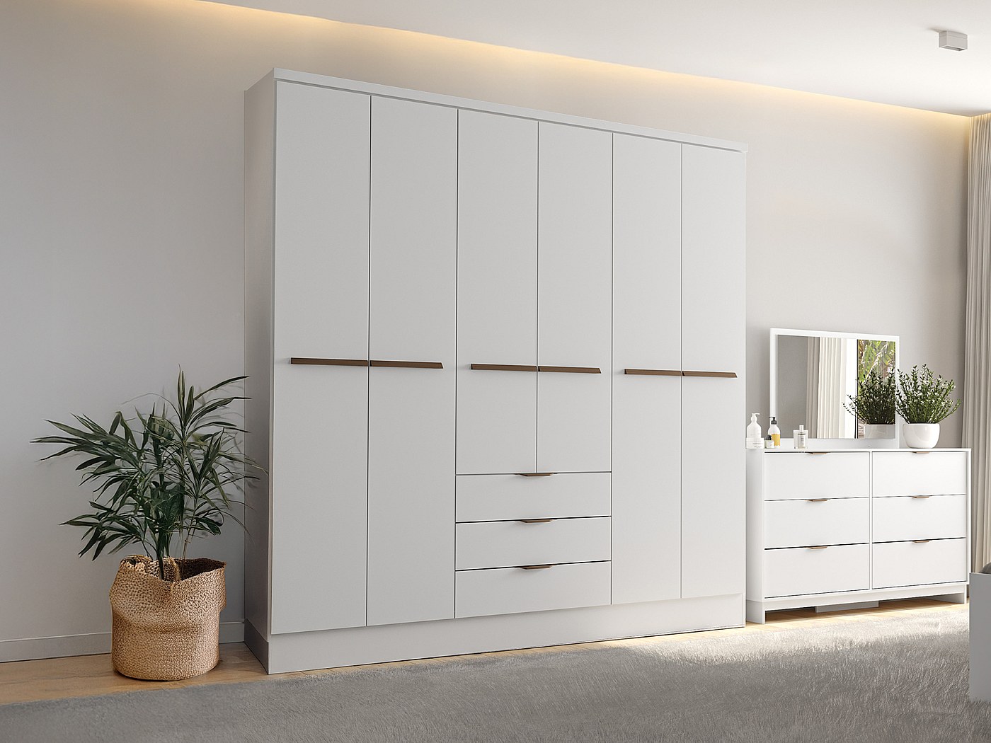 Armoire 6 portes et 3 tiroirs L180 cm blanc - PEROLI