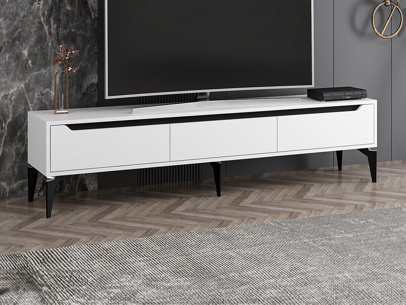 Meuble TV avec 3 portes - Coloris : Blanc - MINALYA