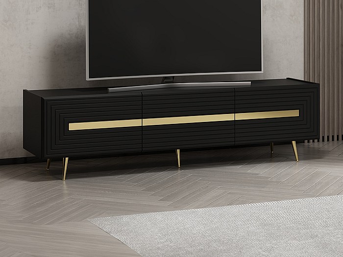 Meuble TV avec 3 portes - Coloris : Noir et doré - MOLYA