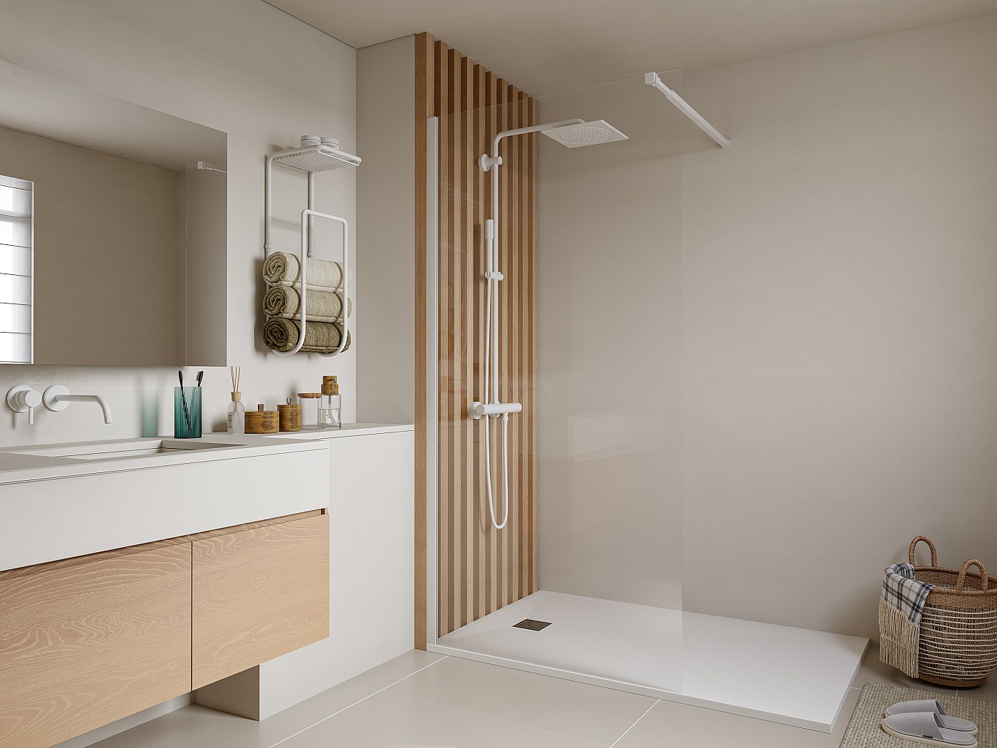 Paroi douche à l'italienne blanc mat style intemporel - 100x200 cm - DAREN