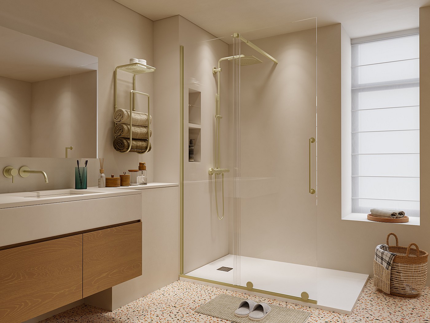 Italiaanse douchewand, goudkleurig, industriële stijl, 120 x 200 cm ...