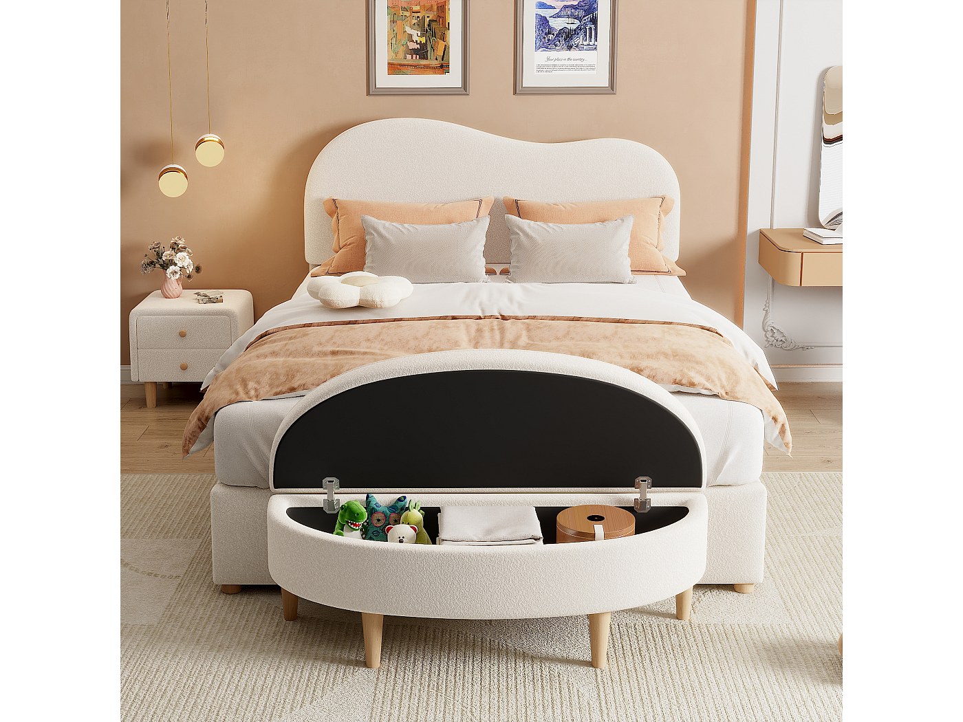 Lit double rembourré hydraulique 140x200cm, tête de lit réglable, table ...