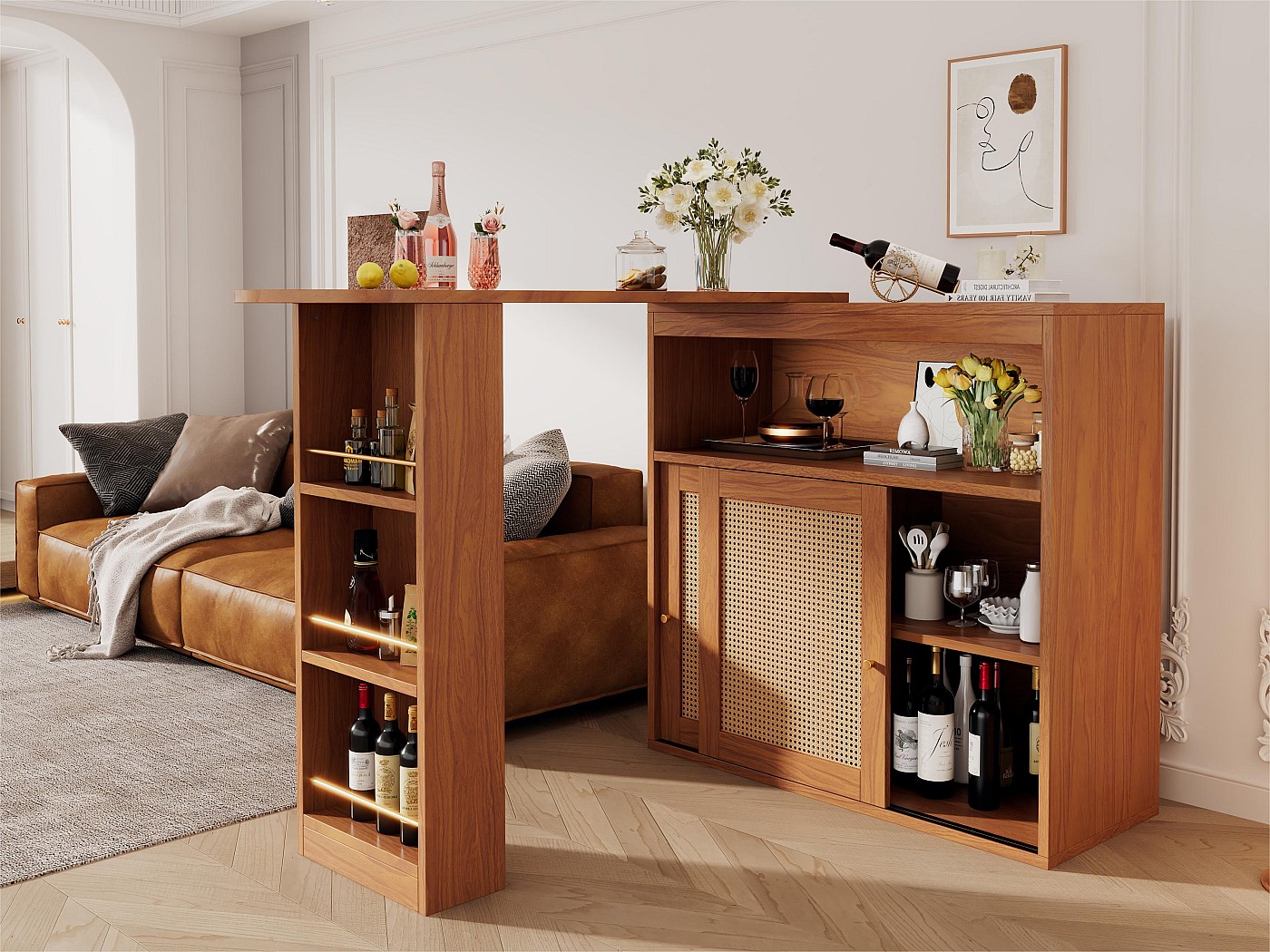 Buffet、Mobile bar girevole e retrattile - con ripiani regolabili ...