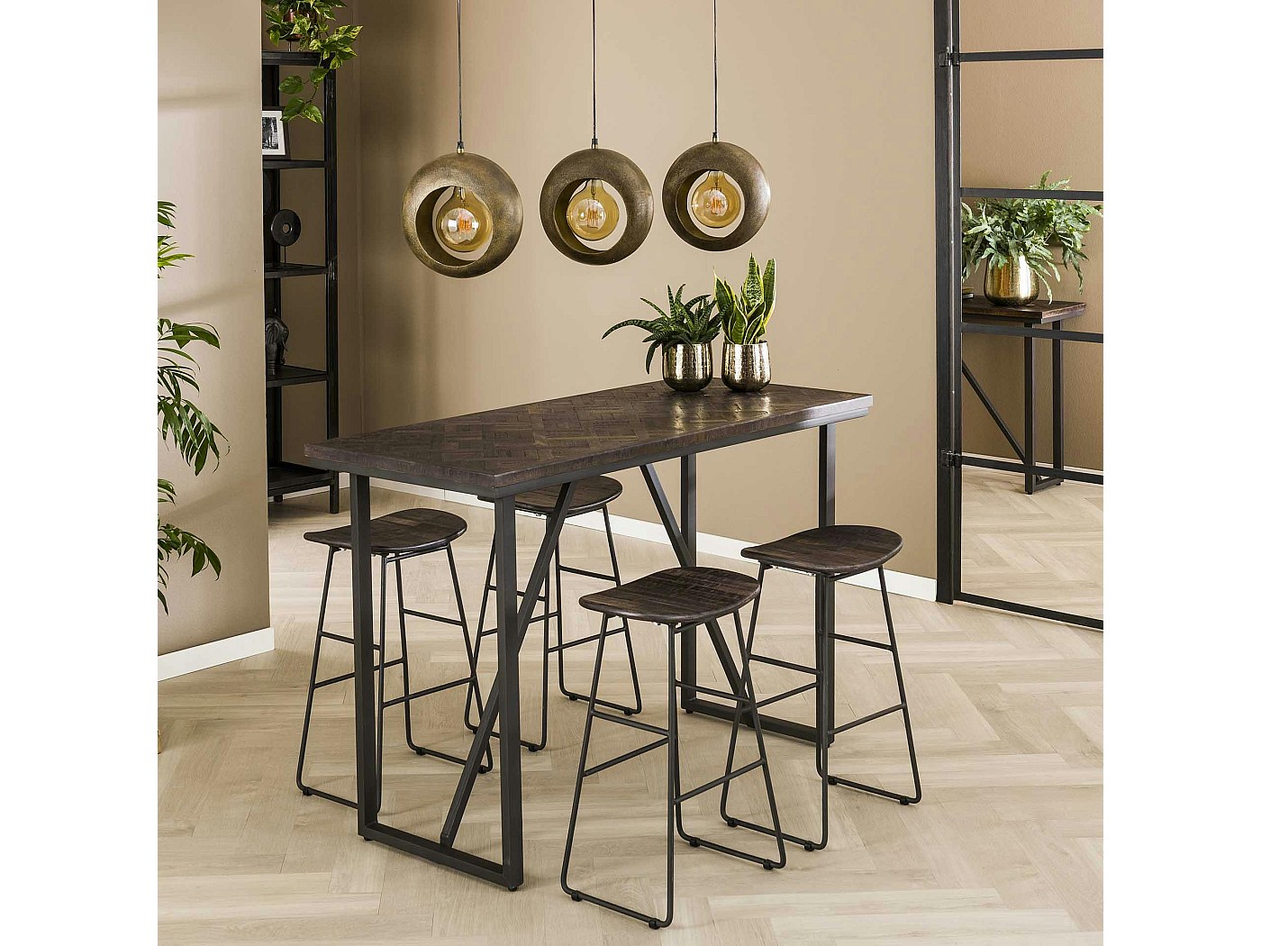 Table haute en bois de teck brun motif croisé 140 cm AMBON