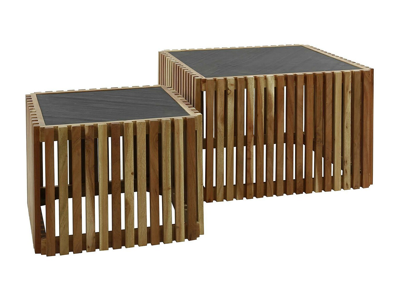 Table basse cube bois d'acacia et ardoise (lot de 2) MELBOURNE