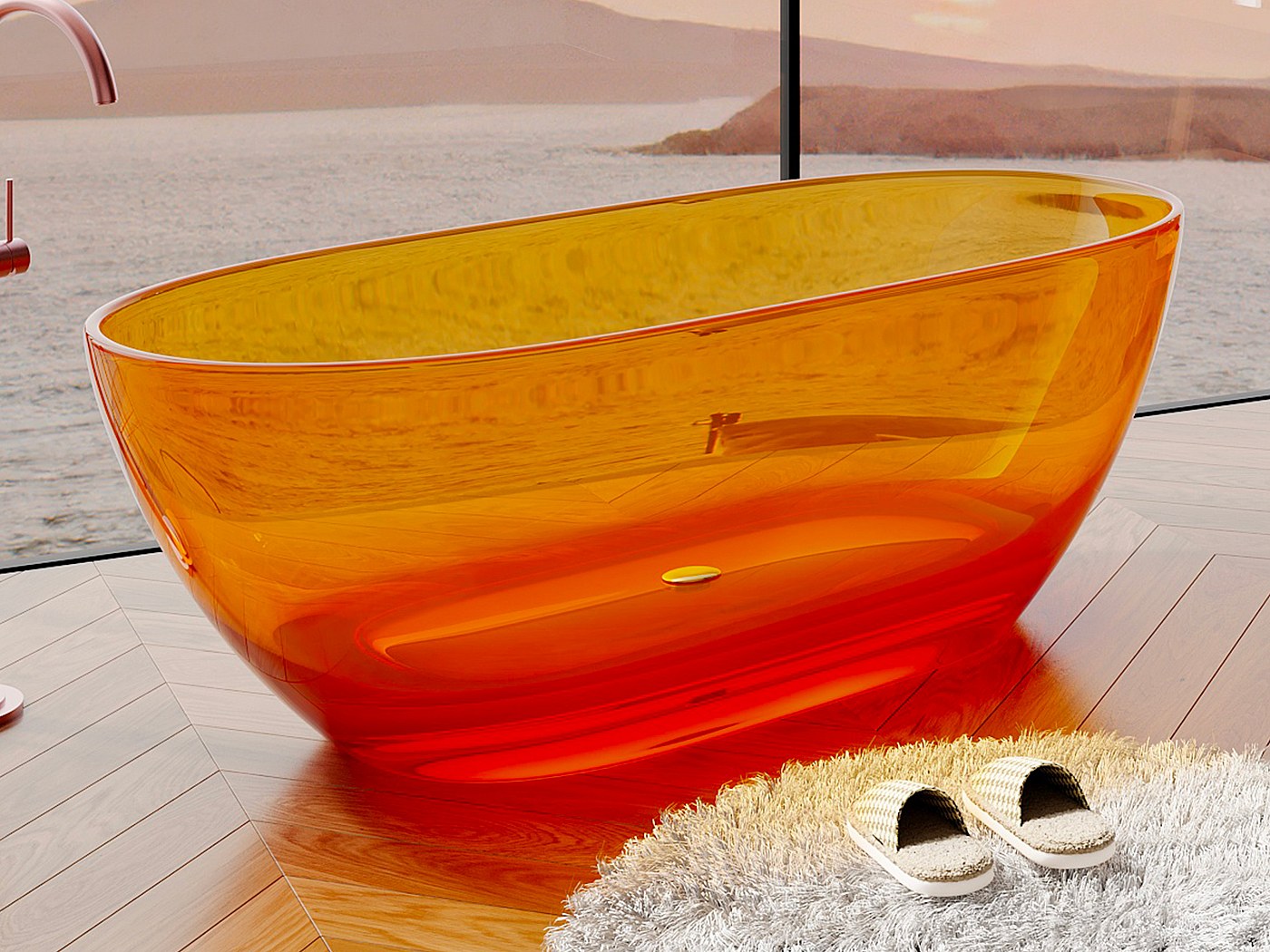 Losstaand bad - 292L - 160 x 72 x 56 cm - Oranje - Hars - SPAVO