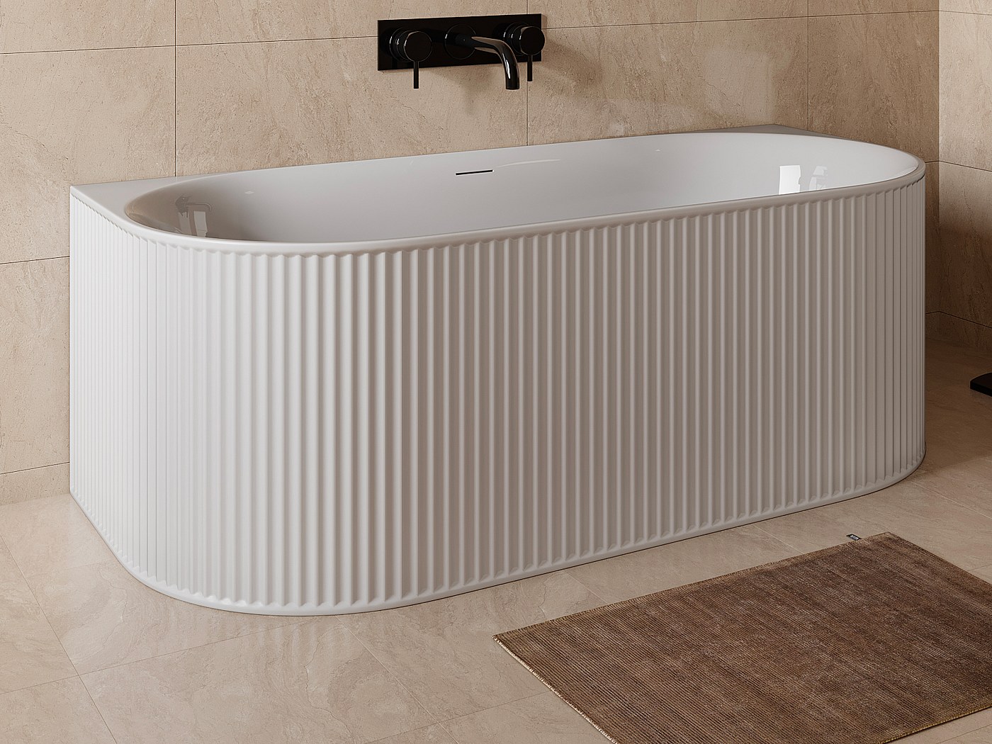 Half losstaand bad met ribbels - 240L - 170 x 80 x 60 cm - Mat wit ...