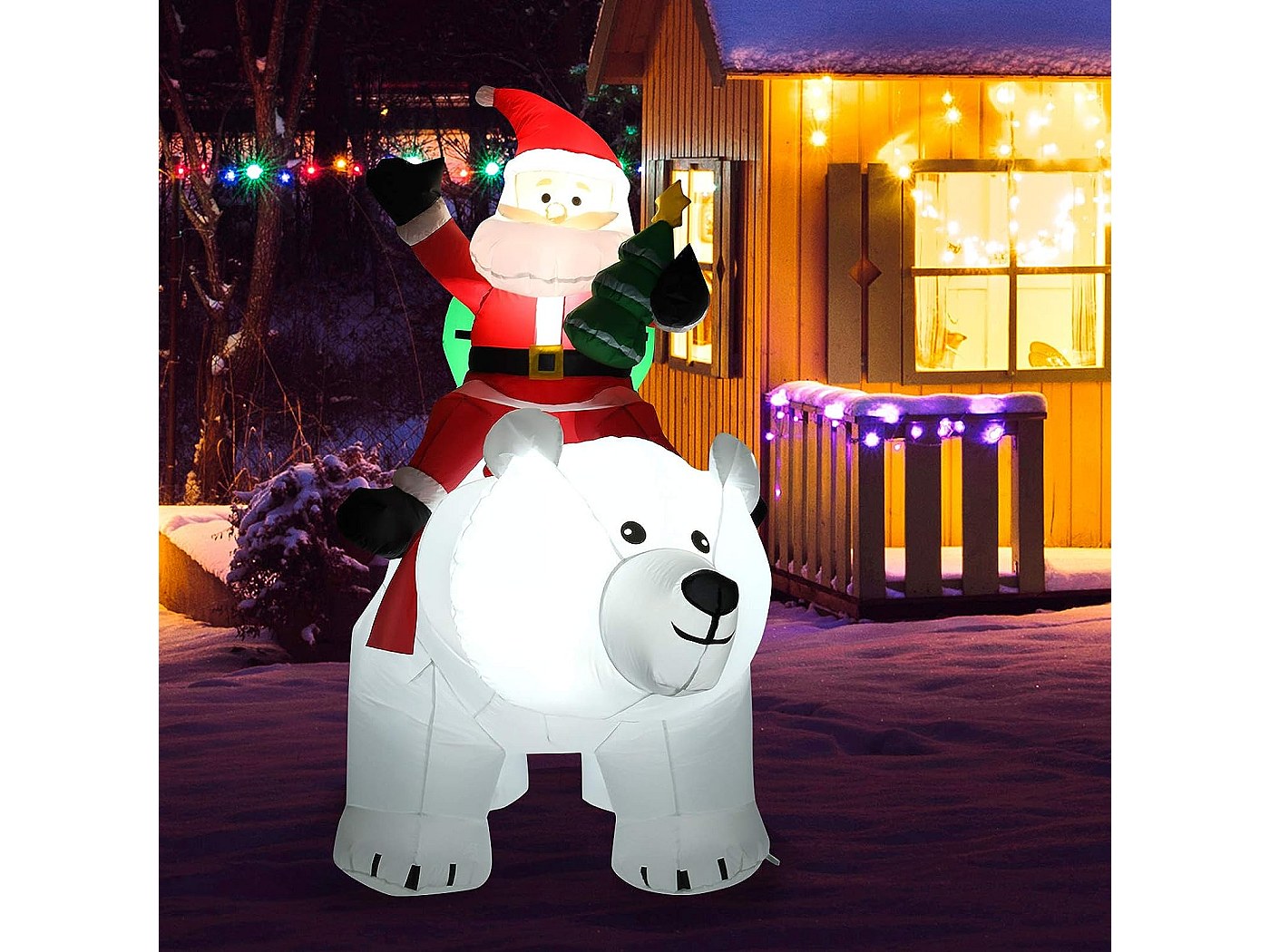 2m Père noël gonflable sur l'ours polaire blanc tête oscillante avec ...