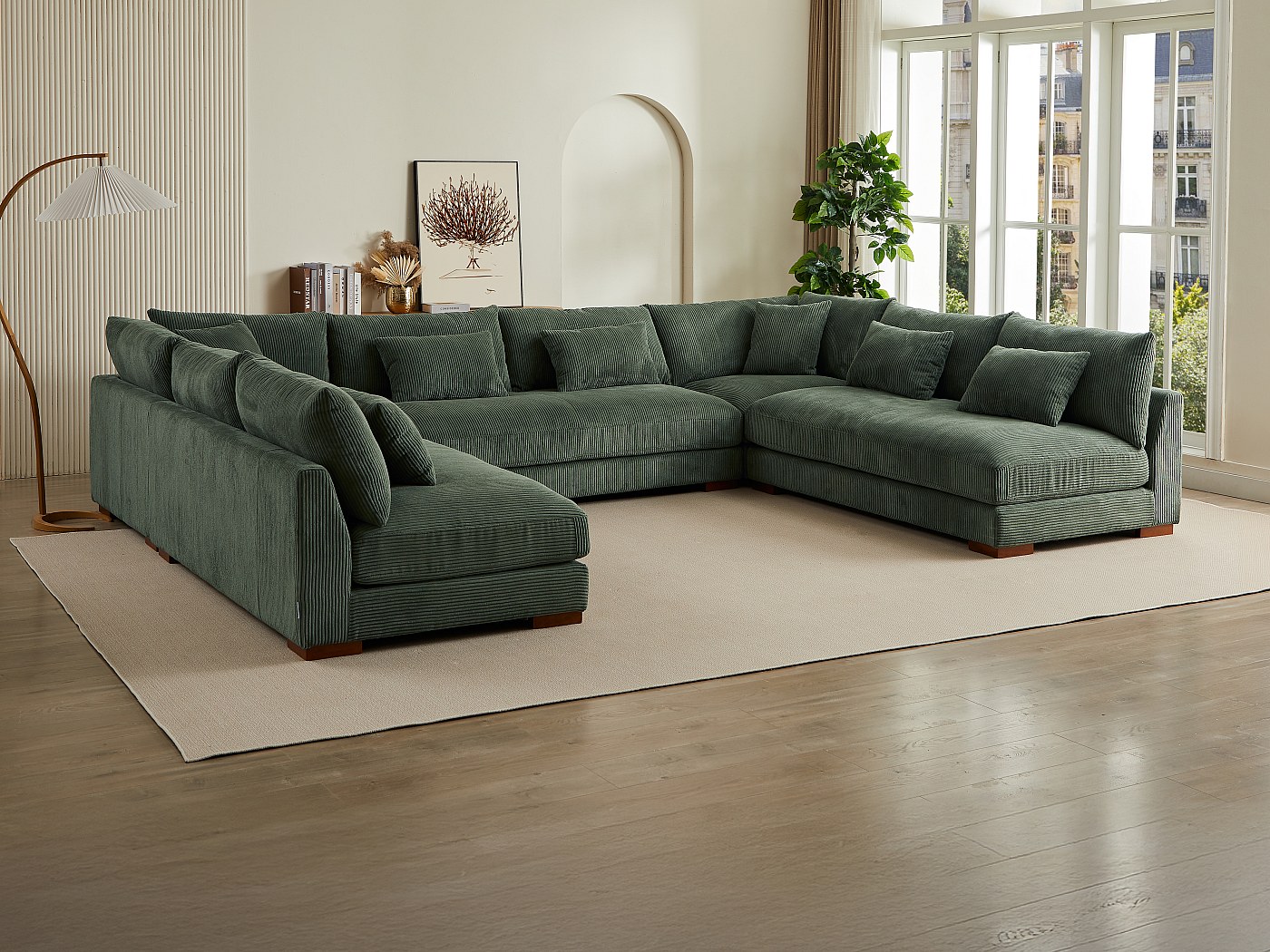 Grote hoekbank van groen ribfluweel SPERONE van Pascal Morabito