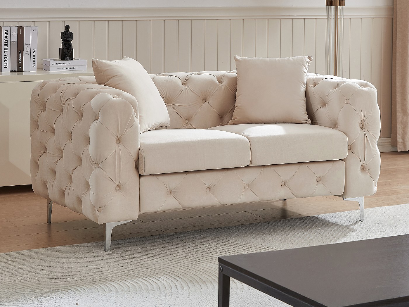 Chesterfield-Sofa 2-Sitzer - Samt - Beige - EDWINA jetzt günstig und ...