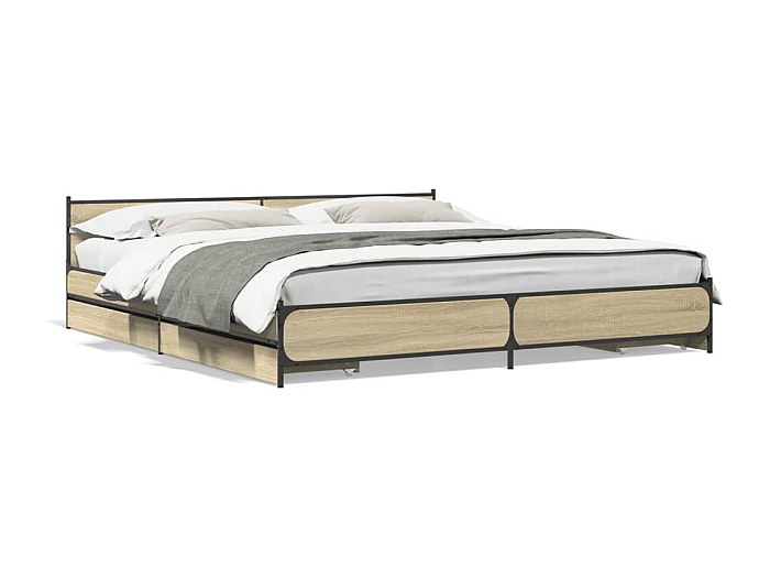 Letto matrimoniale Cassetti Rovere Sonoma 180x200 cm Legno Multistrato ...