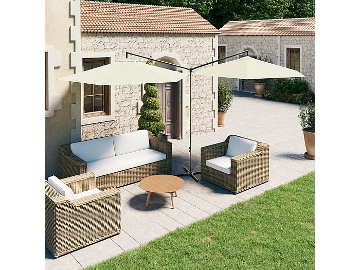 Parasol double avec mât en acier Sable 600 cm