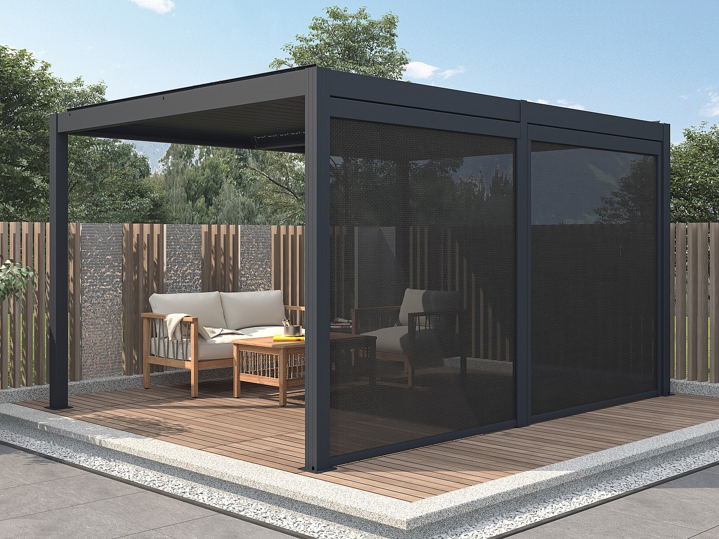 Pergola bioclimatique électrique en aluminium 12 m² anthracite avec ...