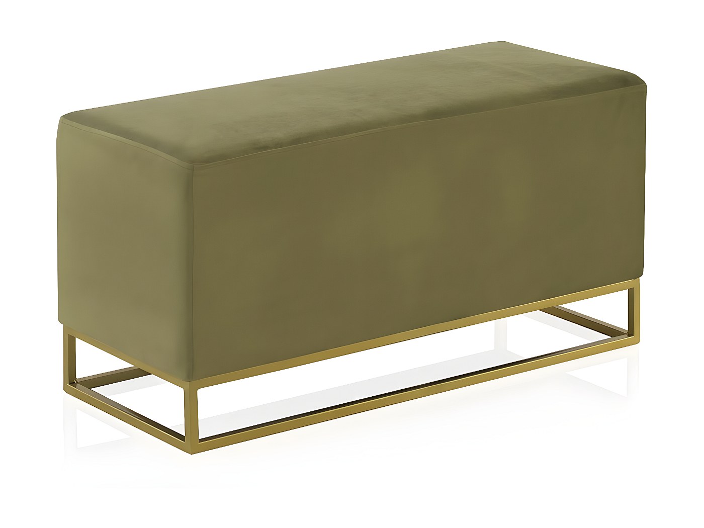 Tabouret tapissé en tissu velours vert avec base dorée