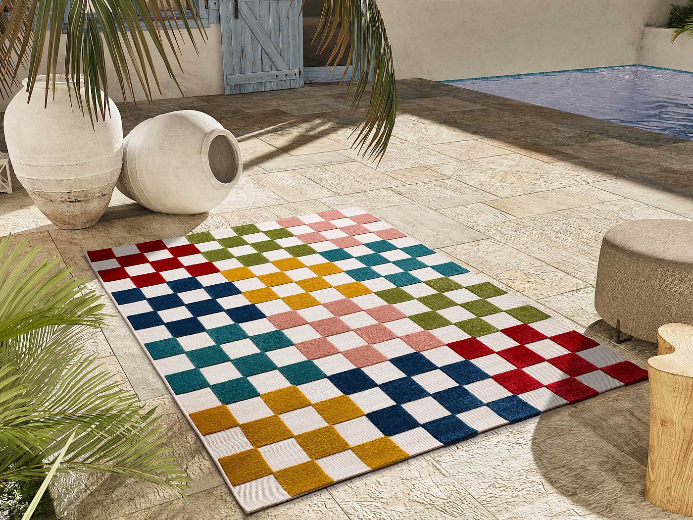 Tapete exterior - geométrico em relevo - multicolorido - 80 x 150 cm - MILA