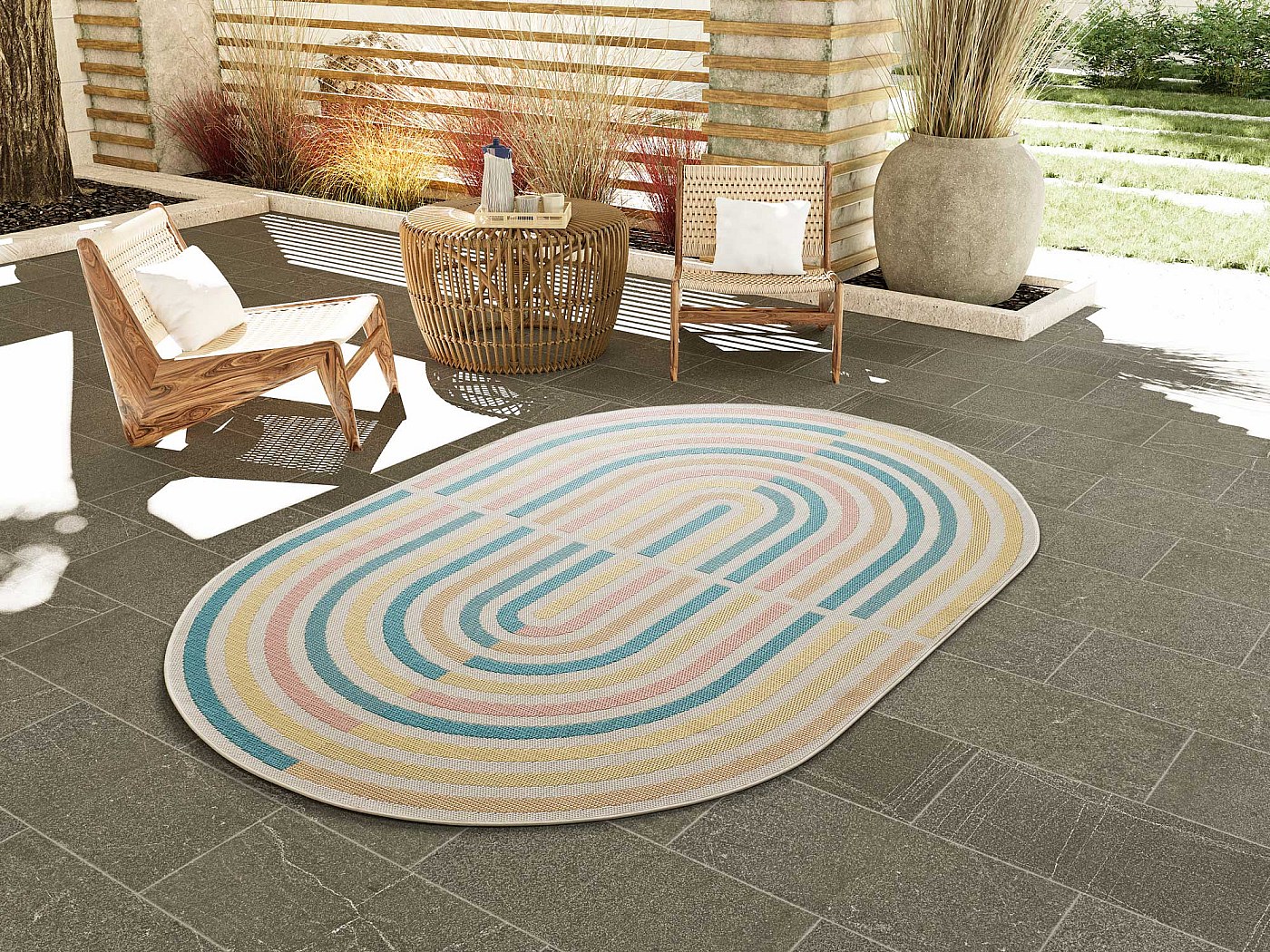 Tapete exterior - geométrico - multicolorido - 160 x 229 cm - MANILA