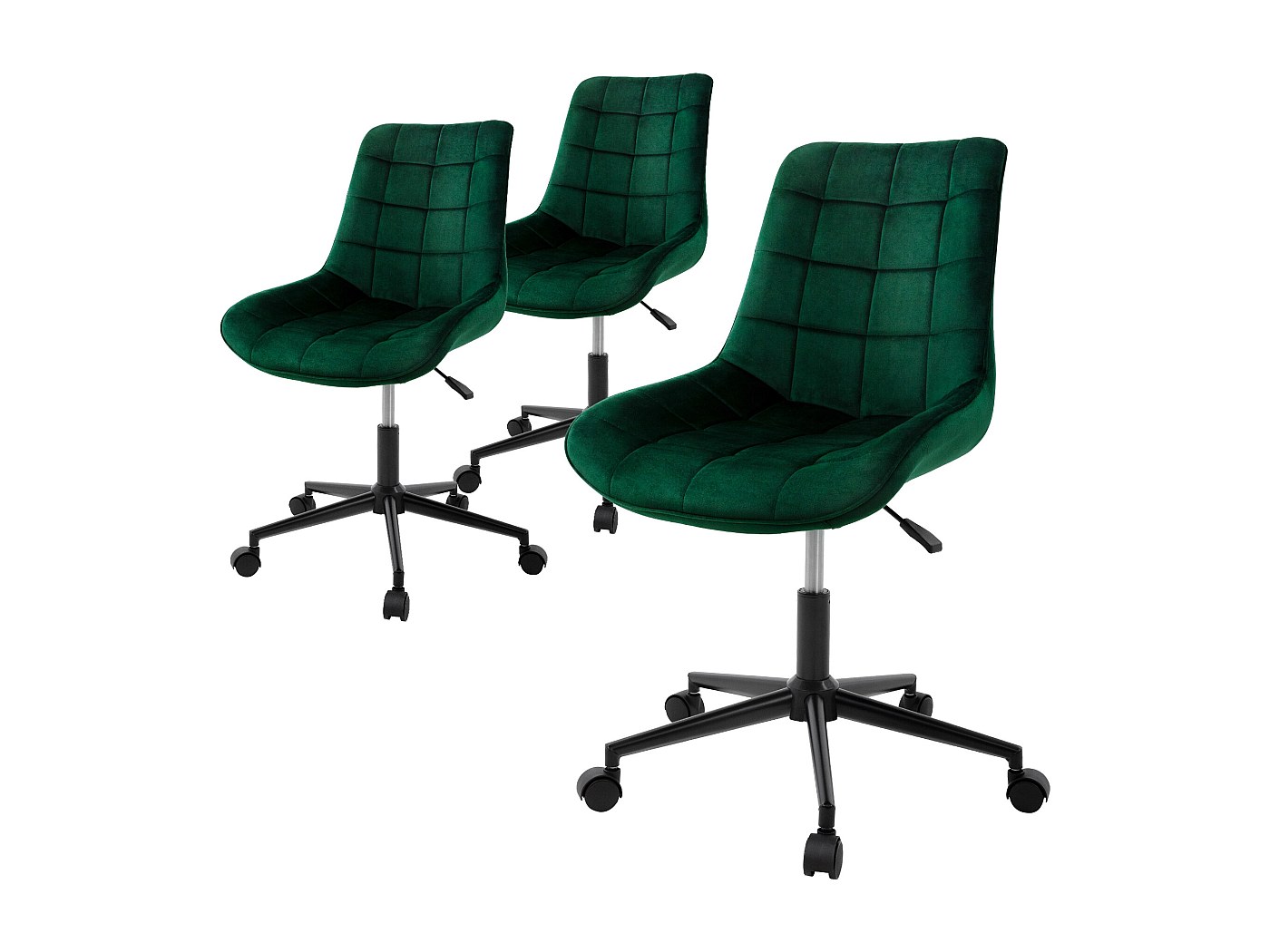 Set 3x sedie da scrivania verde in velluto imbottita 5 rotelle sedia soggiorno