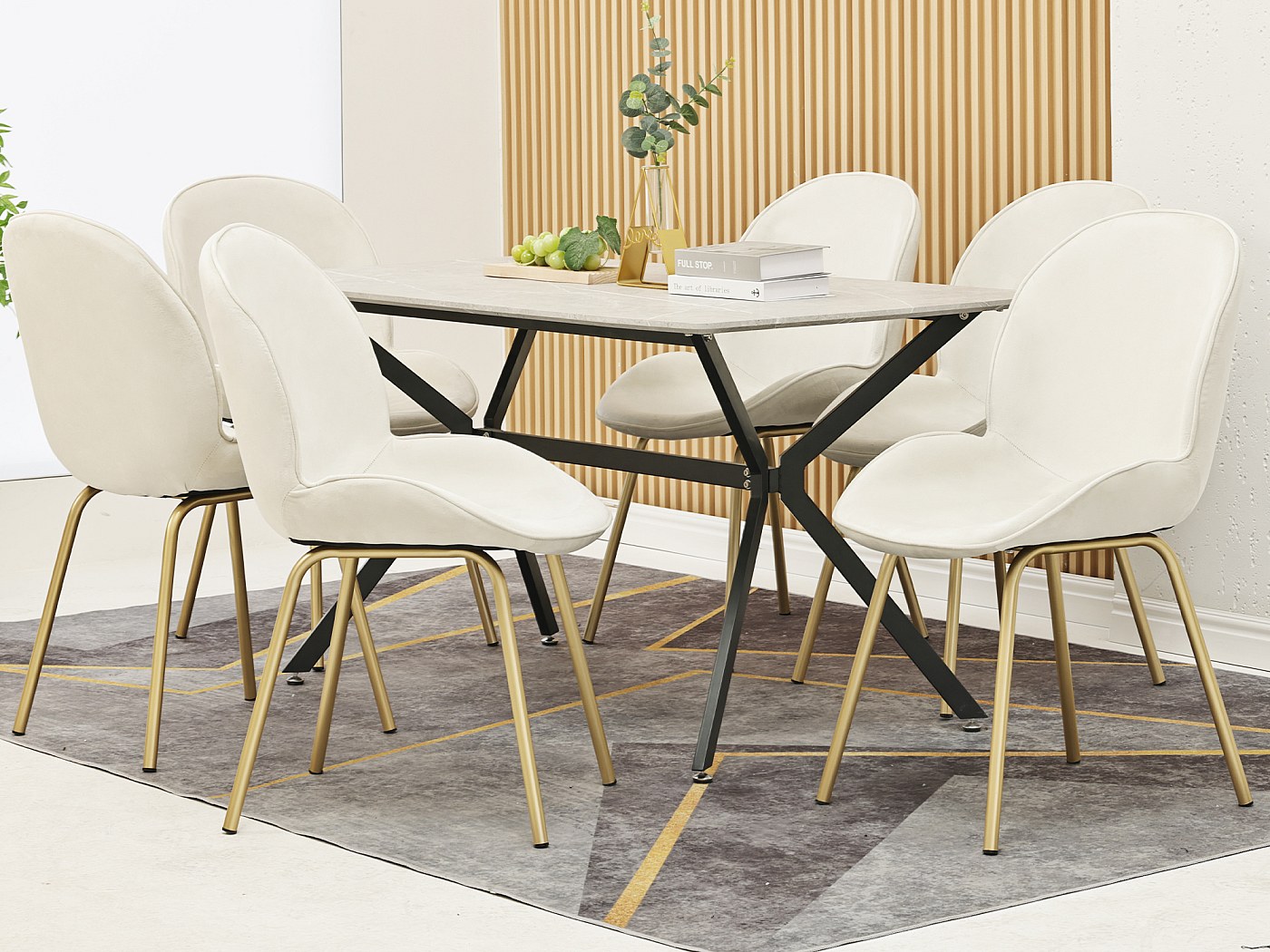 Set di 6 sedie rivestite in velluto - Schienale rotondo - Gambe in ...