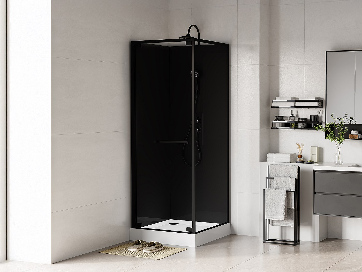 Cabina de ducha cuadrada - Altura ajustable - Negro - L80 x l80 x Alt ...