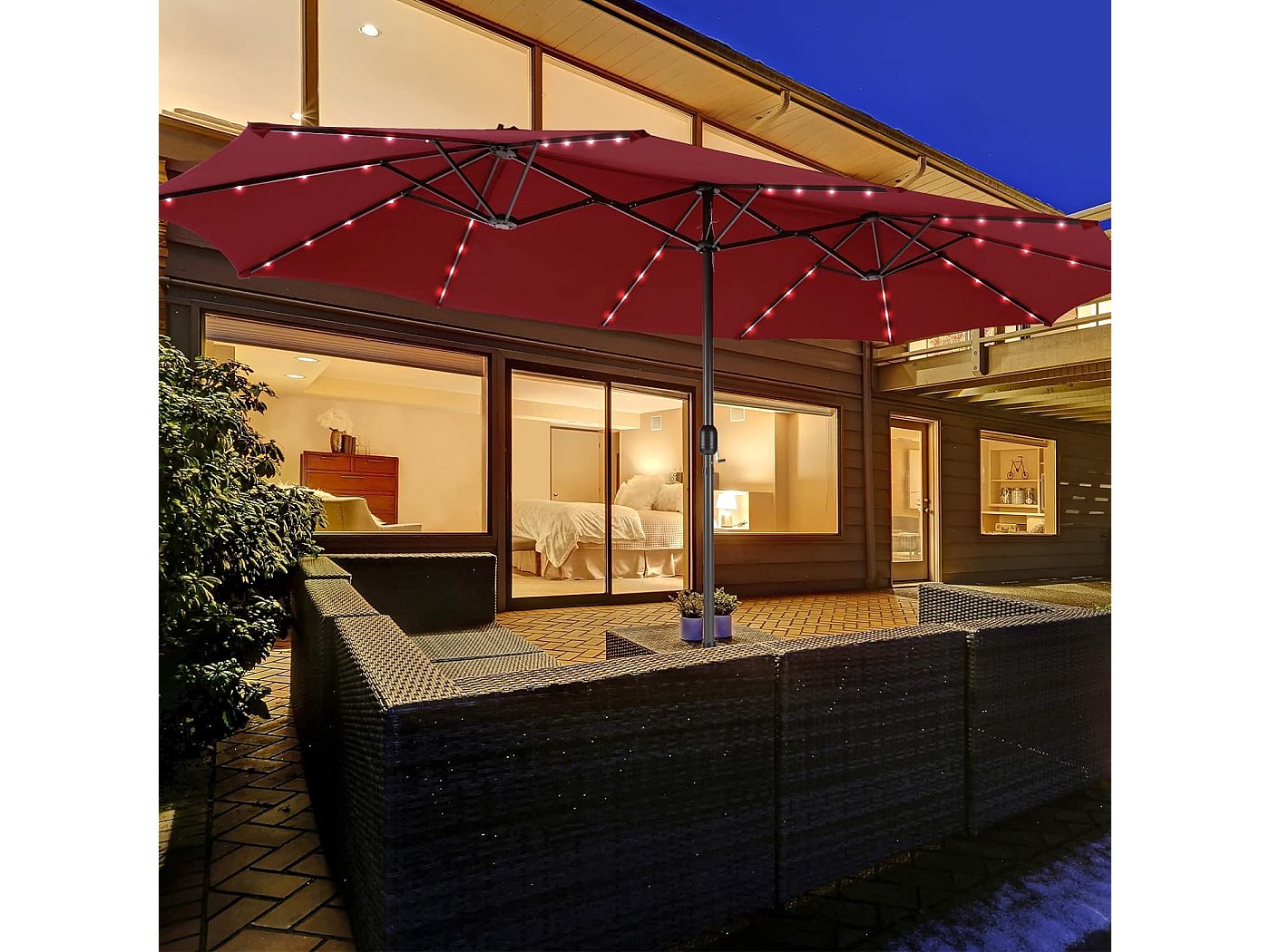 Parasol de Jardin Double 470 x 280CM avec 48 LED à Énergie Solaire ...