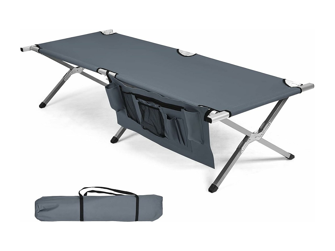 Lit de Camp Pliant Portable avec Poches Latérales et Sac de Transport ...