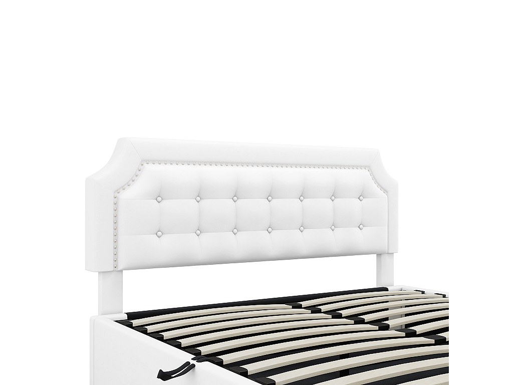 Lit coffre 160 x 200 cm avec tête de lit à motif carré - Cuir PU ...