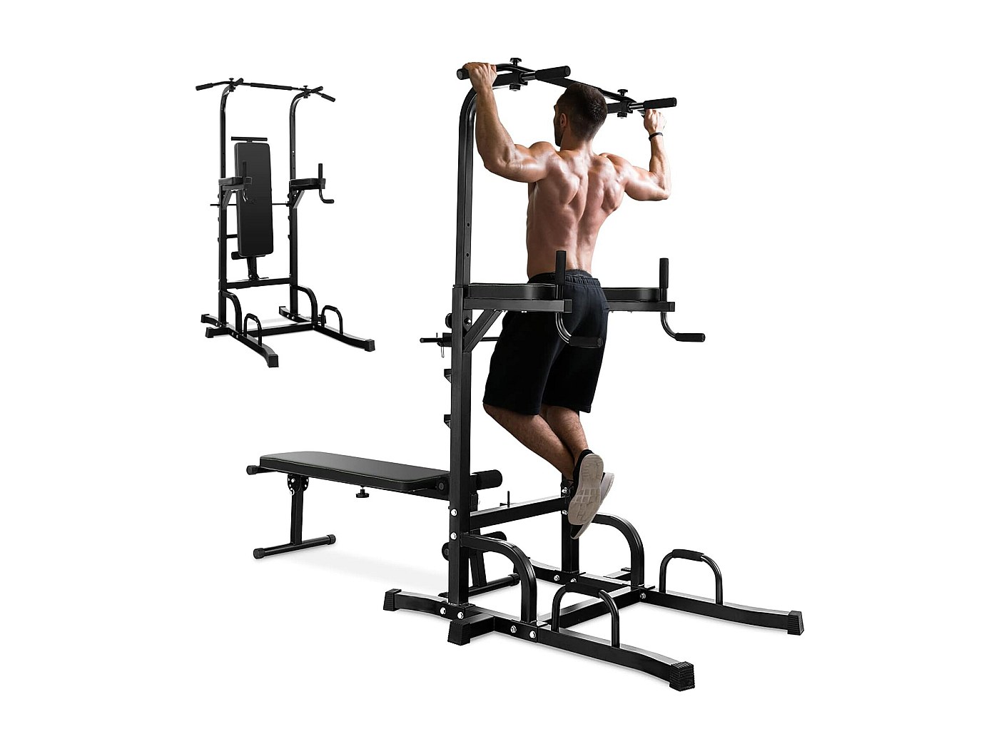 Station de Traction Musculation 7 Hauteurs 154-207CM avec Banc Pliable ...