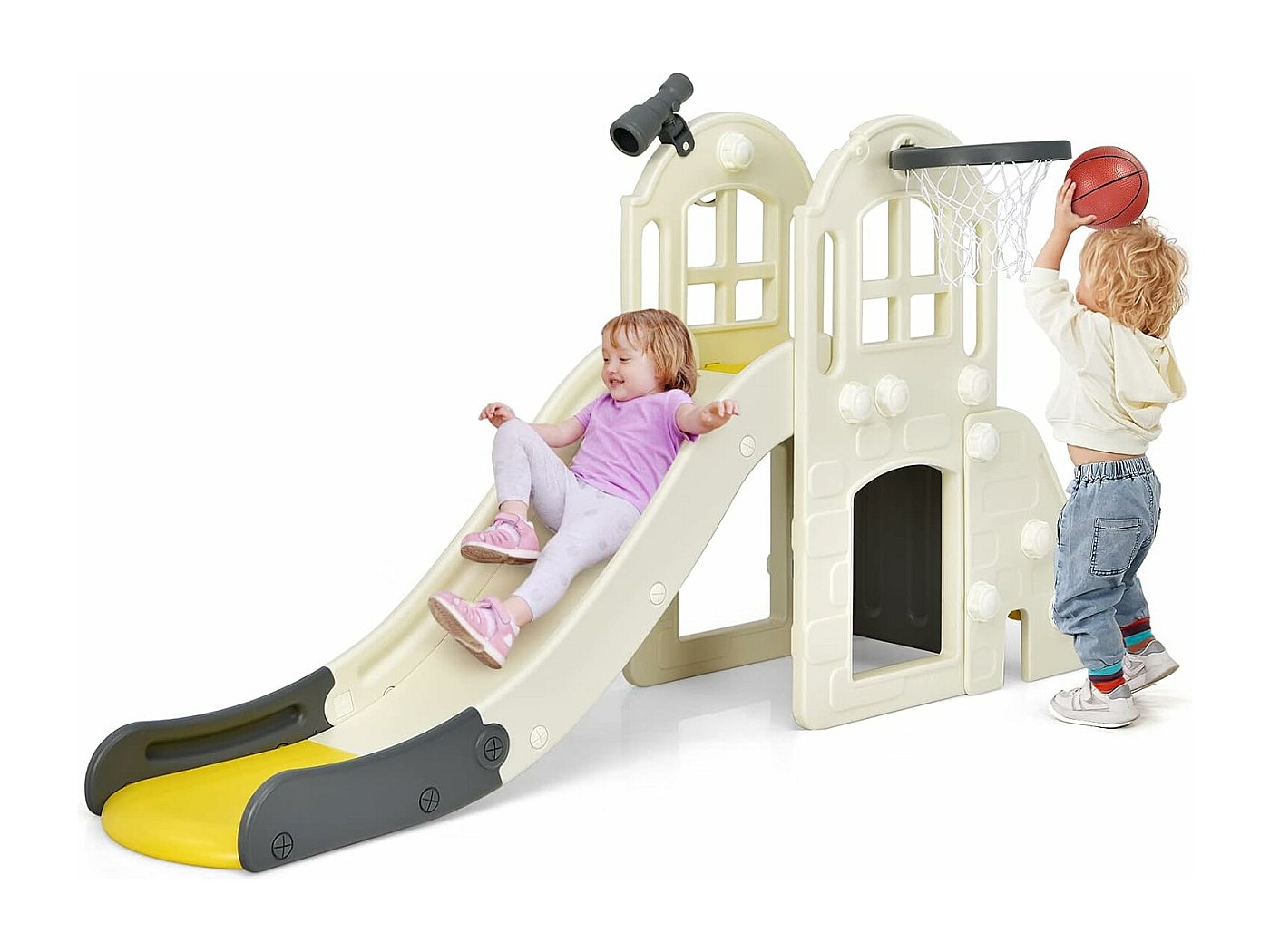 Toboggan 6 en 1 pour Enfant - Glisse de 140 CM - avec Panier de Basket, Escalade, Lancer d ...