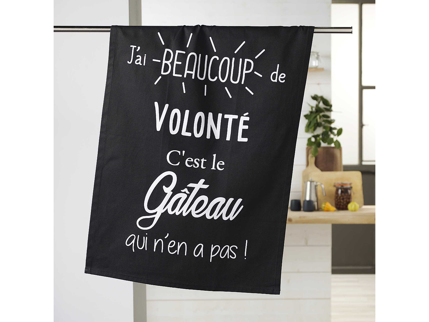 Torchon coton Gourmandises Noir