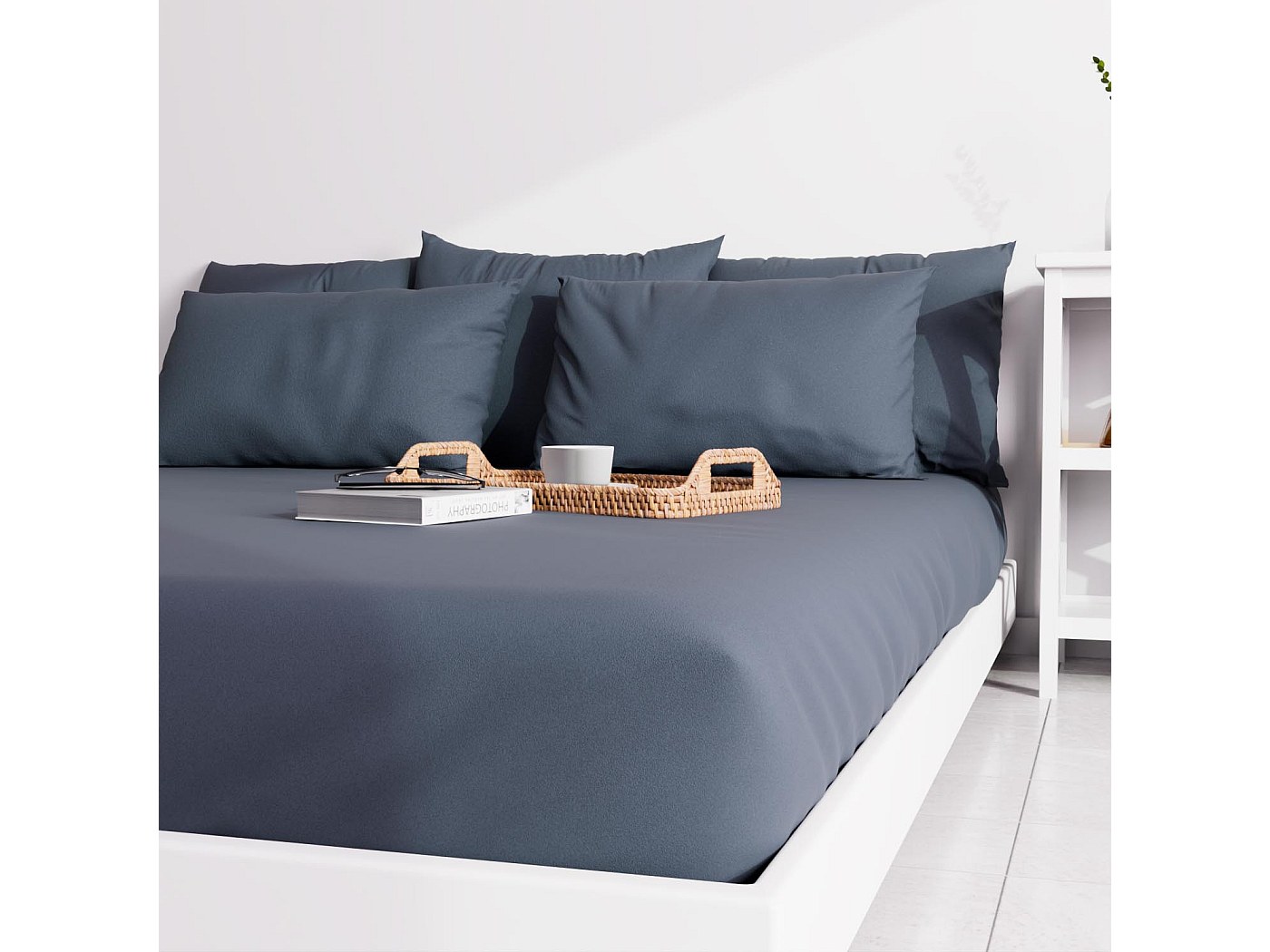 Drap housse uni 160x200 cm ZZZ bleu jean