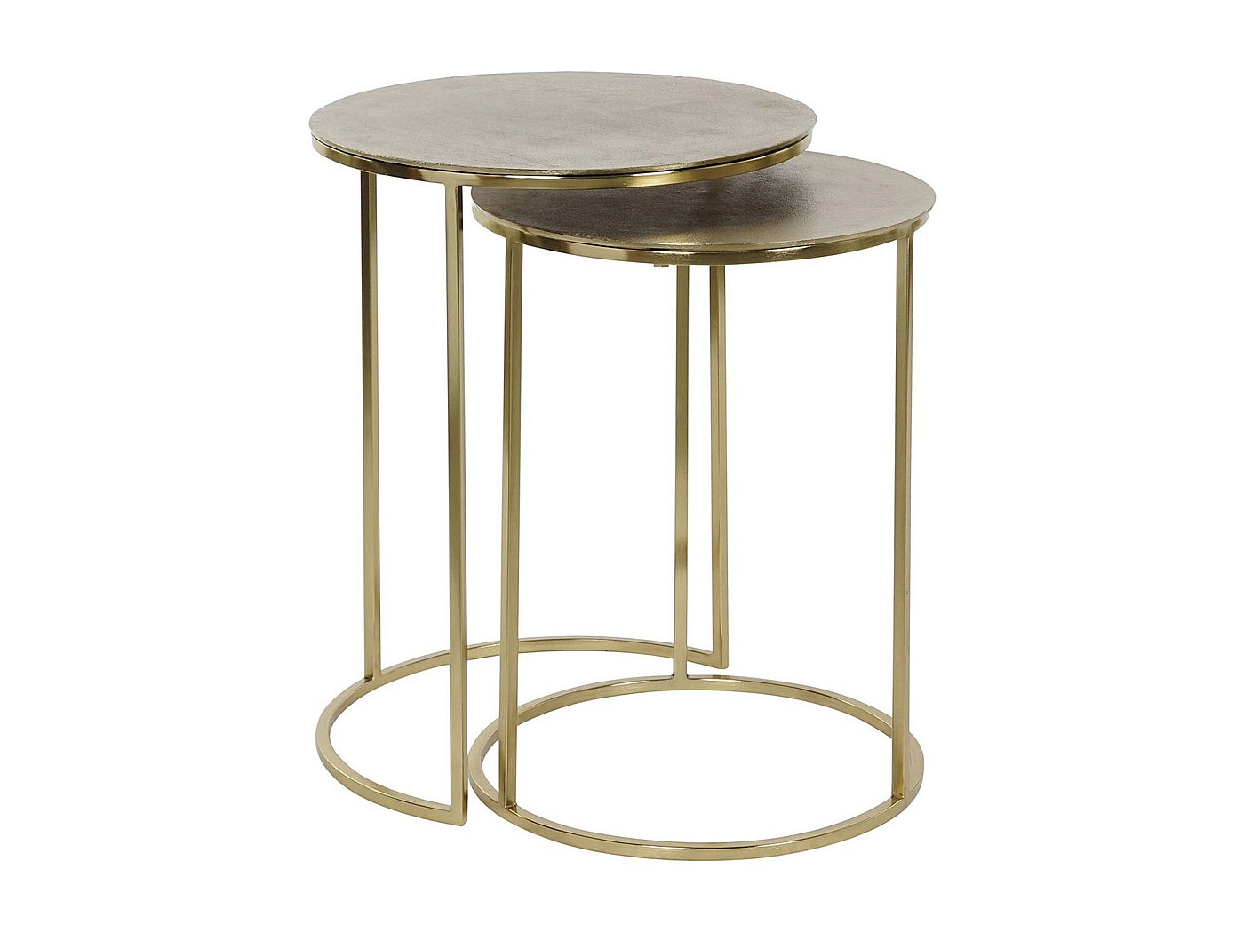 Lot de 2 tables d'appoints en aluminium doré et marbre doré