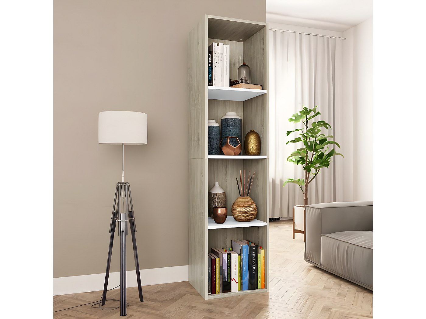 Estante/móvel de TV 36x30x143cm contrap. branco/carvalho sonoma