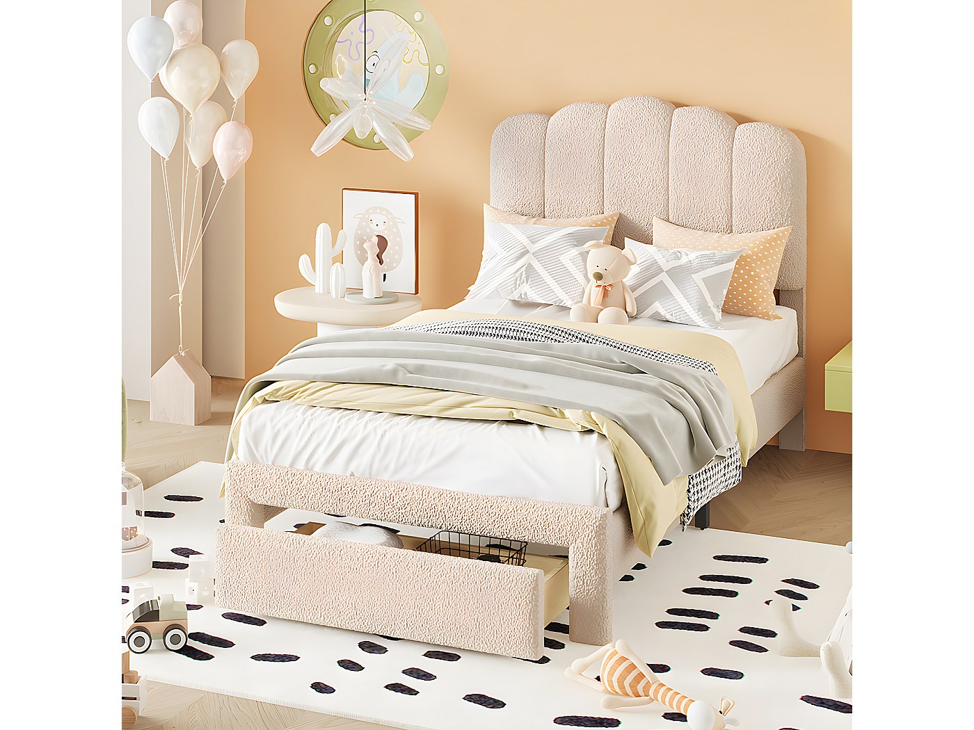 Lit avec tiroirs Lit rembourré 90x200 cm tissu Teddy doux pour la peau ...