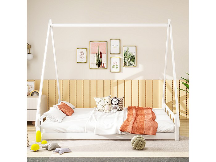 Lit tipi 140x200 cm Lit en toile Lit surélevé Lit d'adolescen Cadre de ...