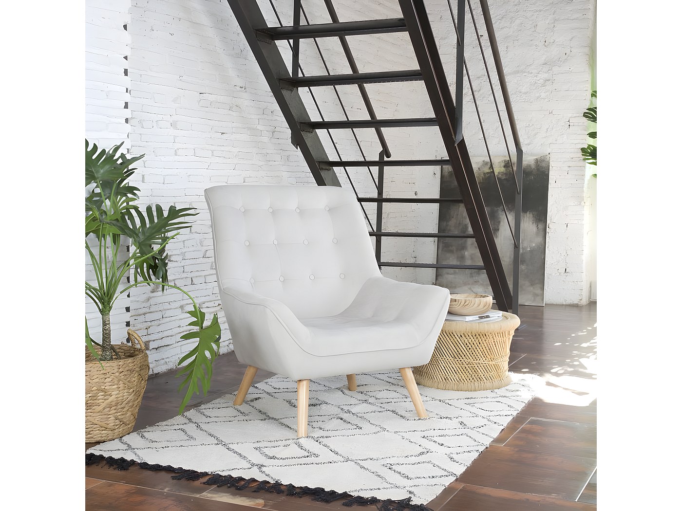 Poltrona stoffa e legno Beige 83x93