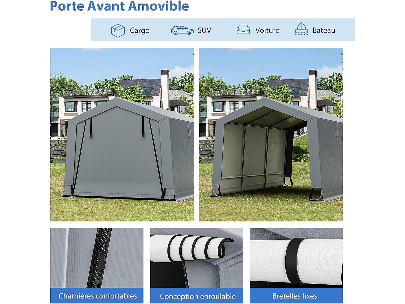 Abri/Tente Garage pour Voiture 290 x 490 cm, Tente de Stockage en Acier ...